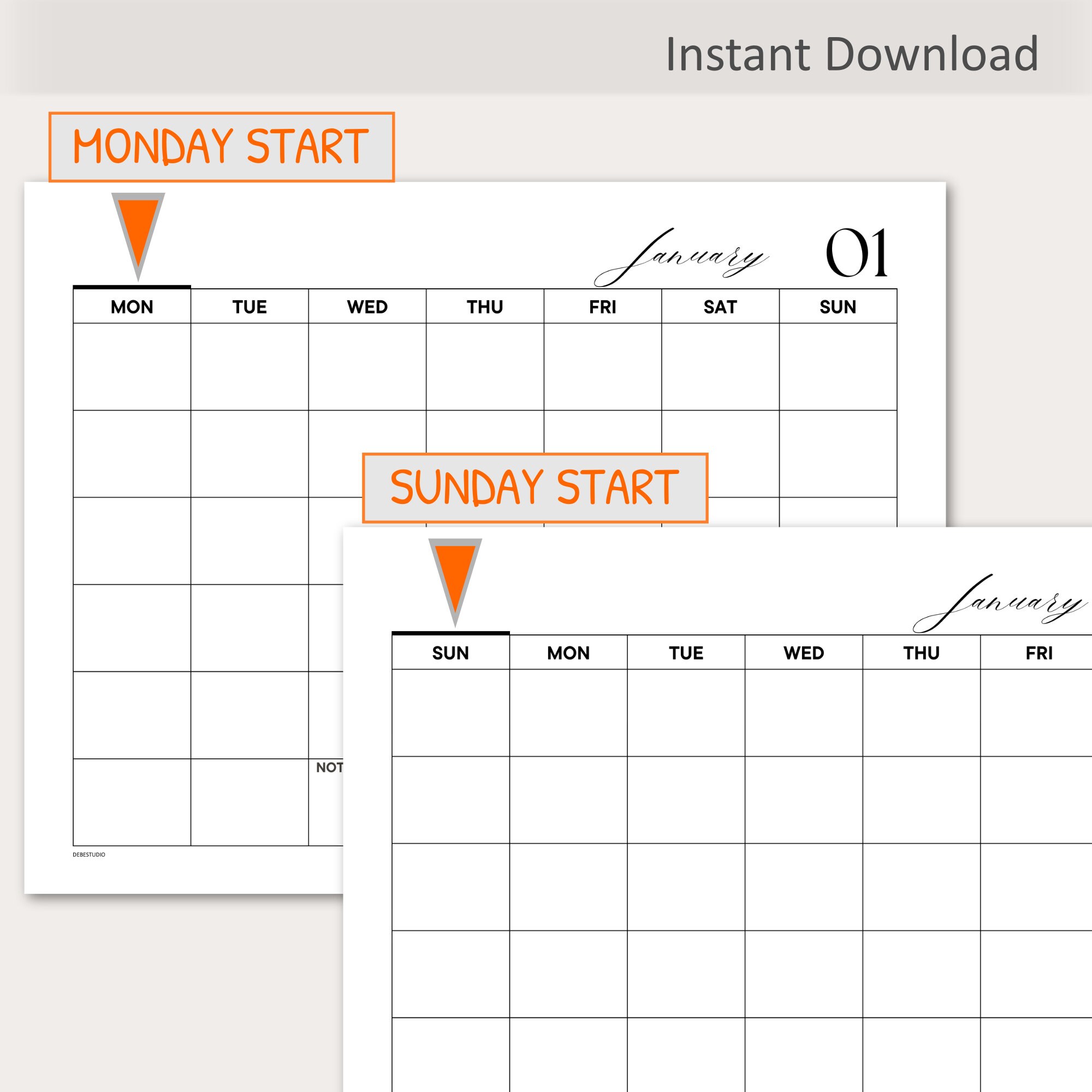 Blank Monthly Calendar With Notes Printable Minimalist Undated Monthly ...