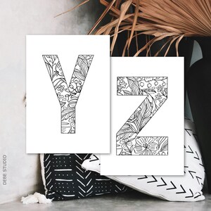 Floral Alphabet Coloring Page Printable Adult Coloring ABC Flower ...