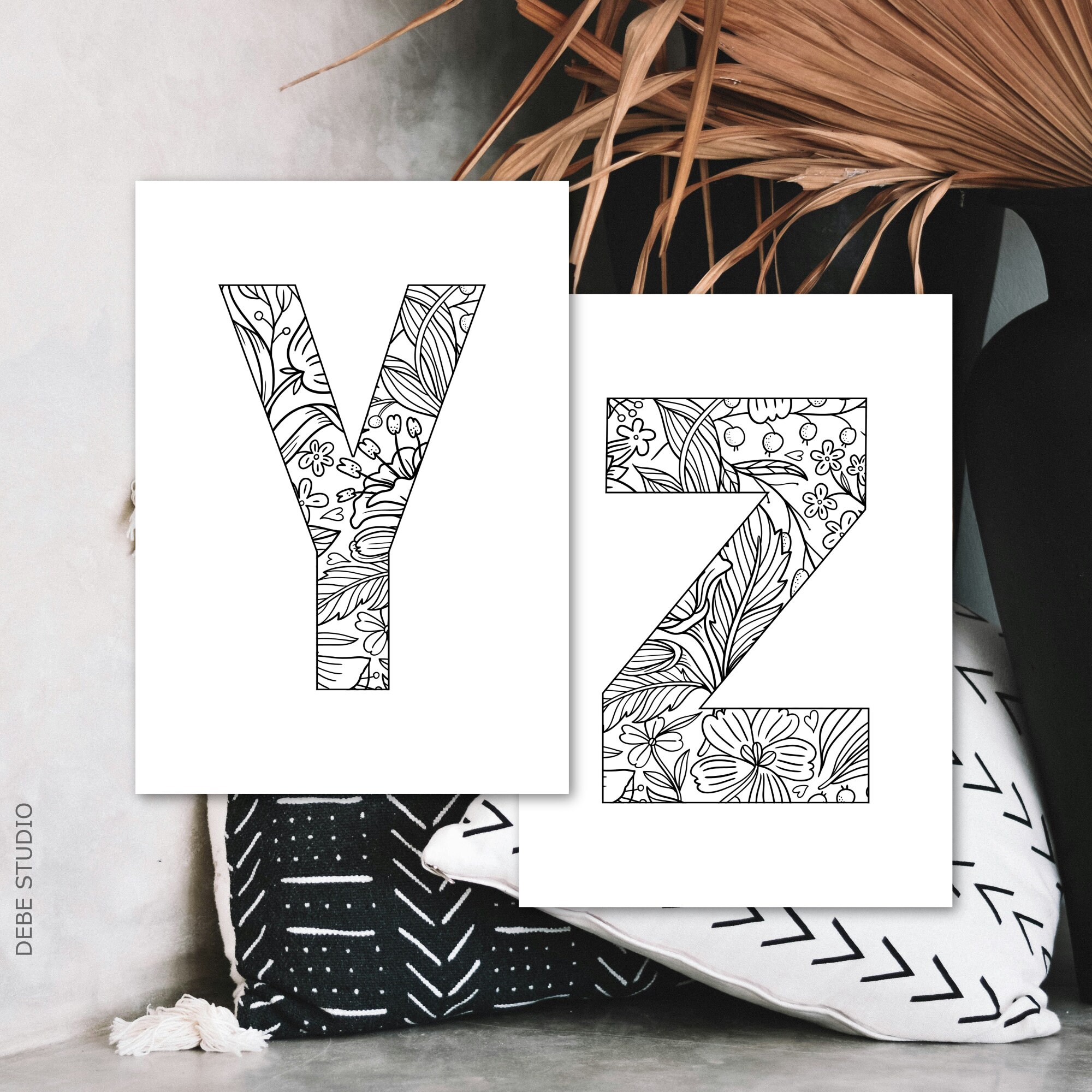 Floral Alphabet Coloring Page Printable Adult Coloring ABC Flower ...