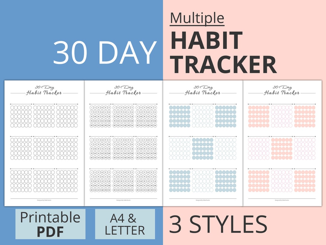 30 Day Challenge Printable PDF Blank Monthly Habit Tracker Multiple ...
