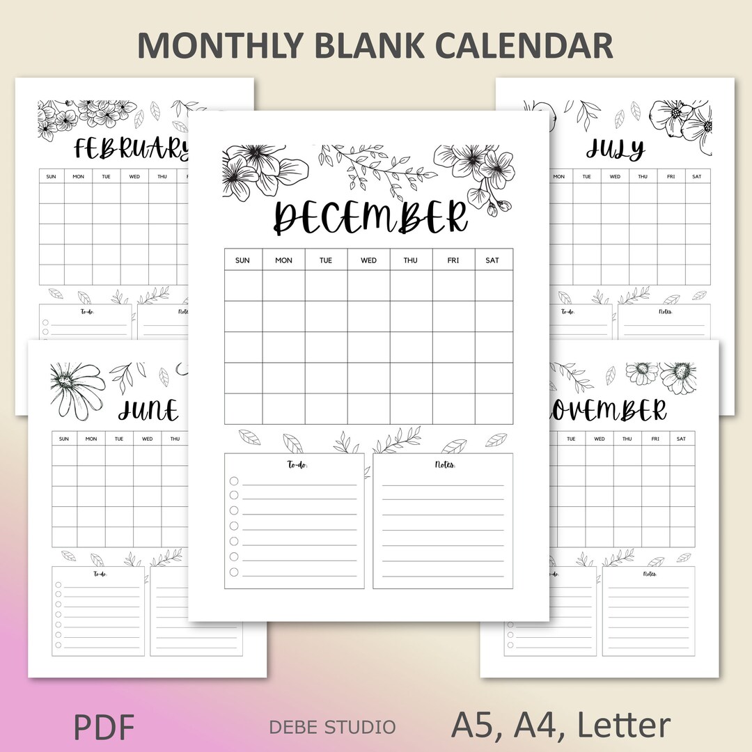 12 Month Calendar Coloring Pages Printable Planner PDF A5 A4 Bullet ...