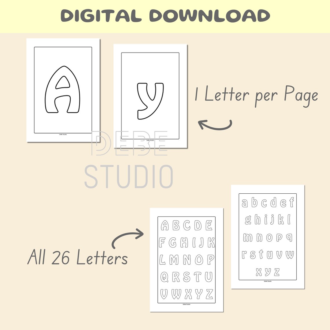 54 Uppercase Lowercase Alphabet Coloring Pages for Kids Printable ...