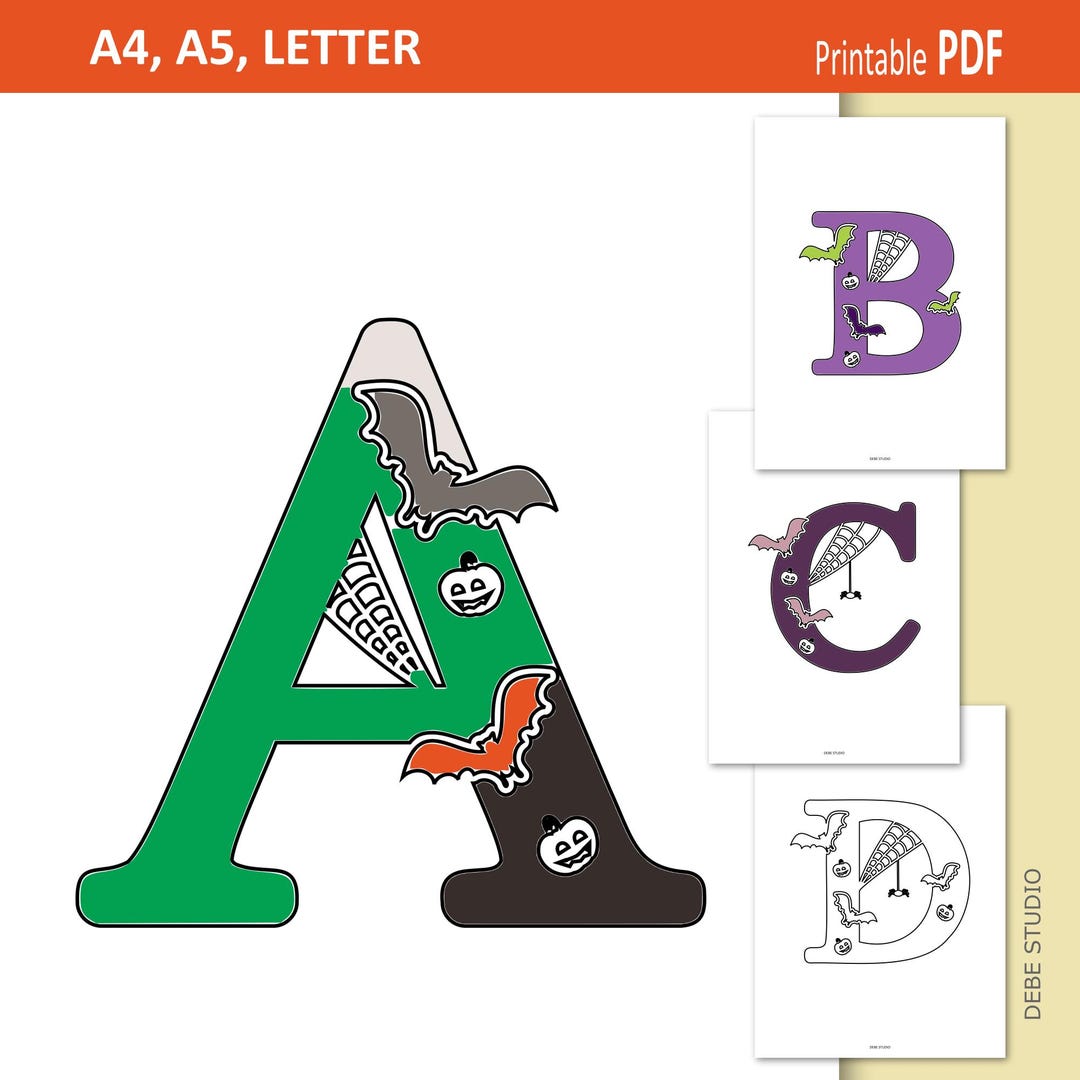 Spooky Halloween Alphabet Coloring Page Printable Coloring Letter ABC ...