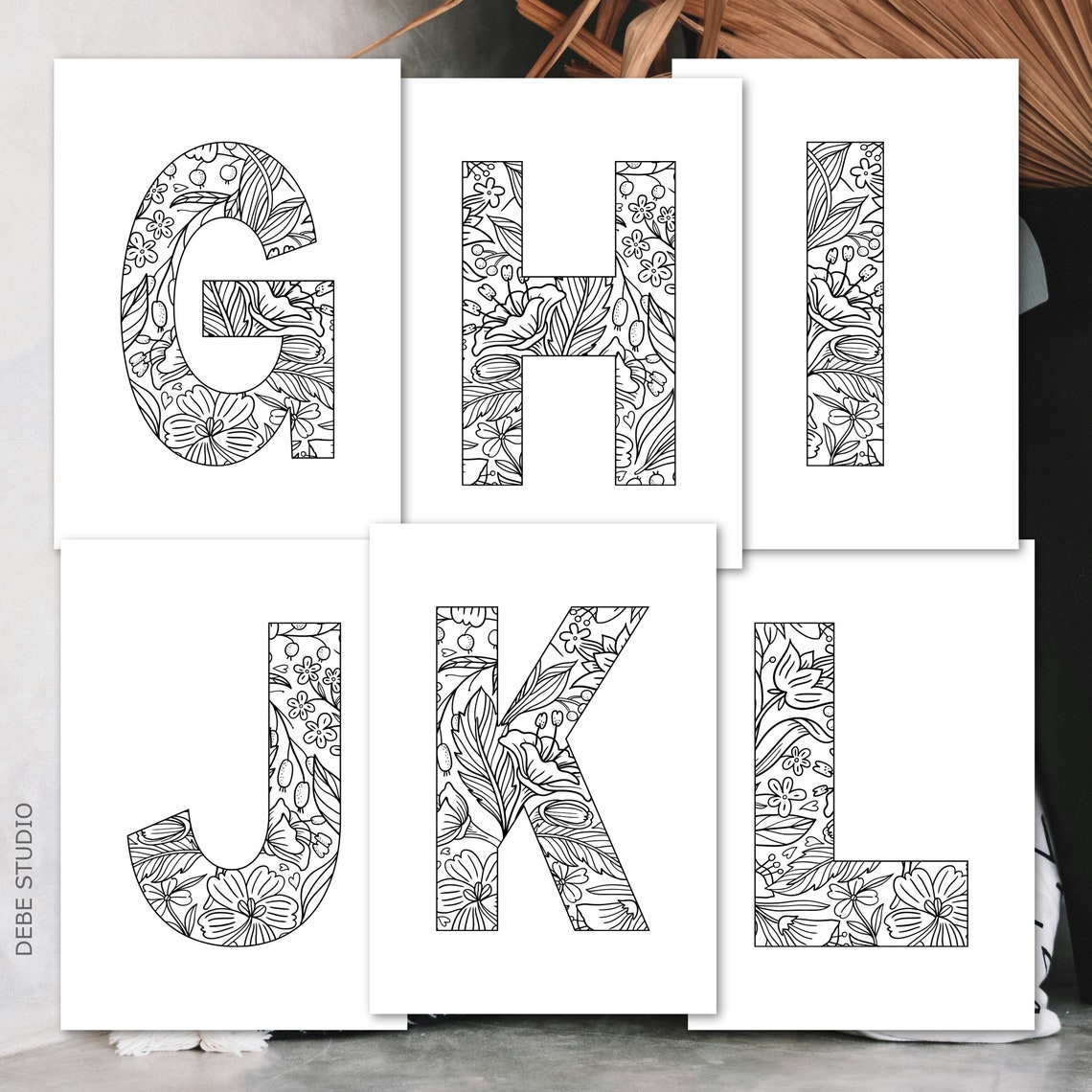 Floral Alphabet Coloring Page Printable Adult Coloring ABC Flower ...