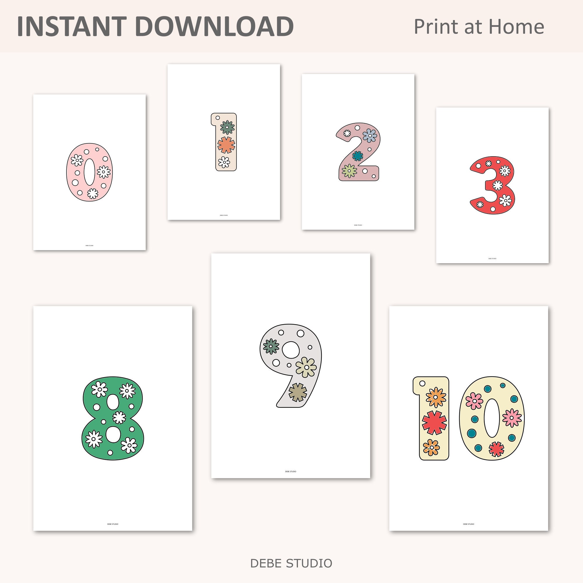 Cute Flower 0 to 50 Number Coloring Page Printable for Kid, Floral ...