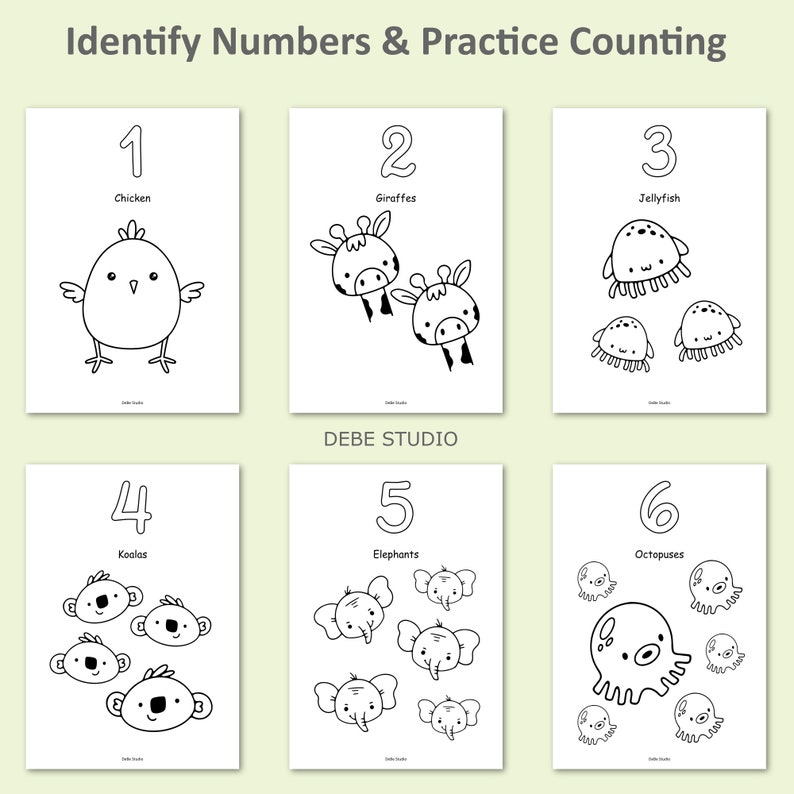 1 to 20 Number Coloring Page Printable Cute Animal Count and Coloring ...