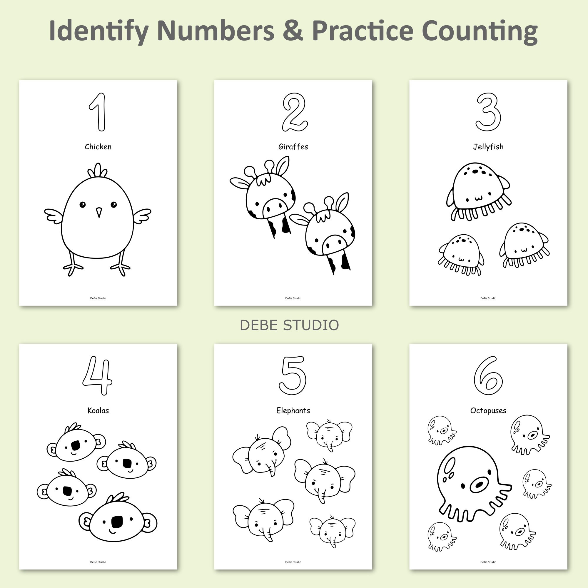 1 to 20 Number Coloring Page Printable Cute Animal Count and Coloring ...