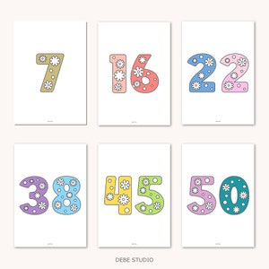 Cute Flower 0 to 50 Number Coloring Page Printable for Kid, Floral ...