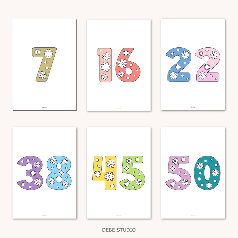 Cute Flower 0 to 50 Number Coloring Page Printable for Kid, Floral ...