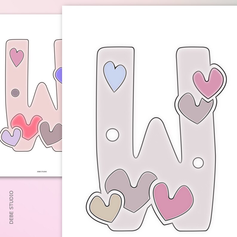 Hearts Cute Alphabet Coloring Page Printable Adult Coloring Letter ABC ...