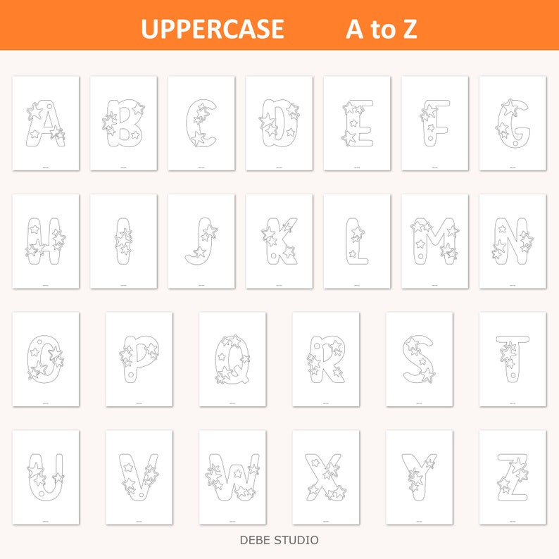 Stars Cute Alphabet Coloring Page A to Z Printable Adult Coloring ...