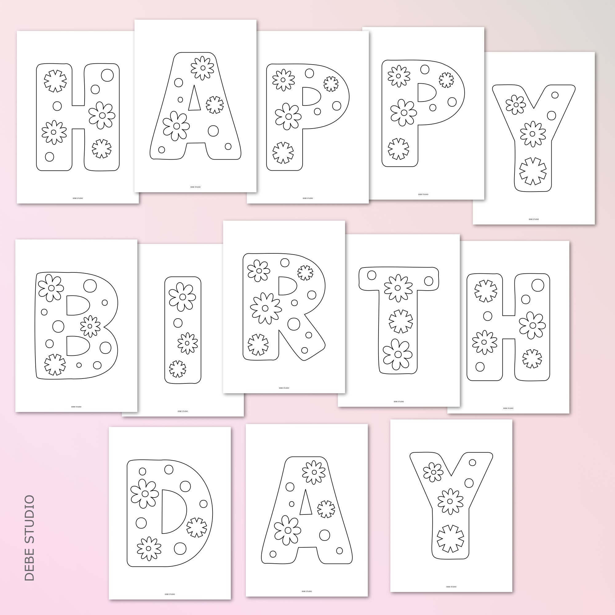 Cute Flower Alphabet Coloring Page for Kid Printable Adult Coloring ABC ...