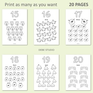 1 to 20 Number Coloring Page Printable Cute Animal Count and Coloring ...