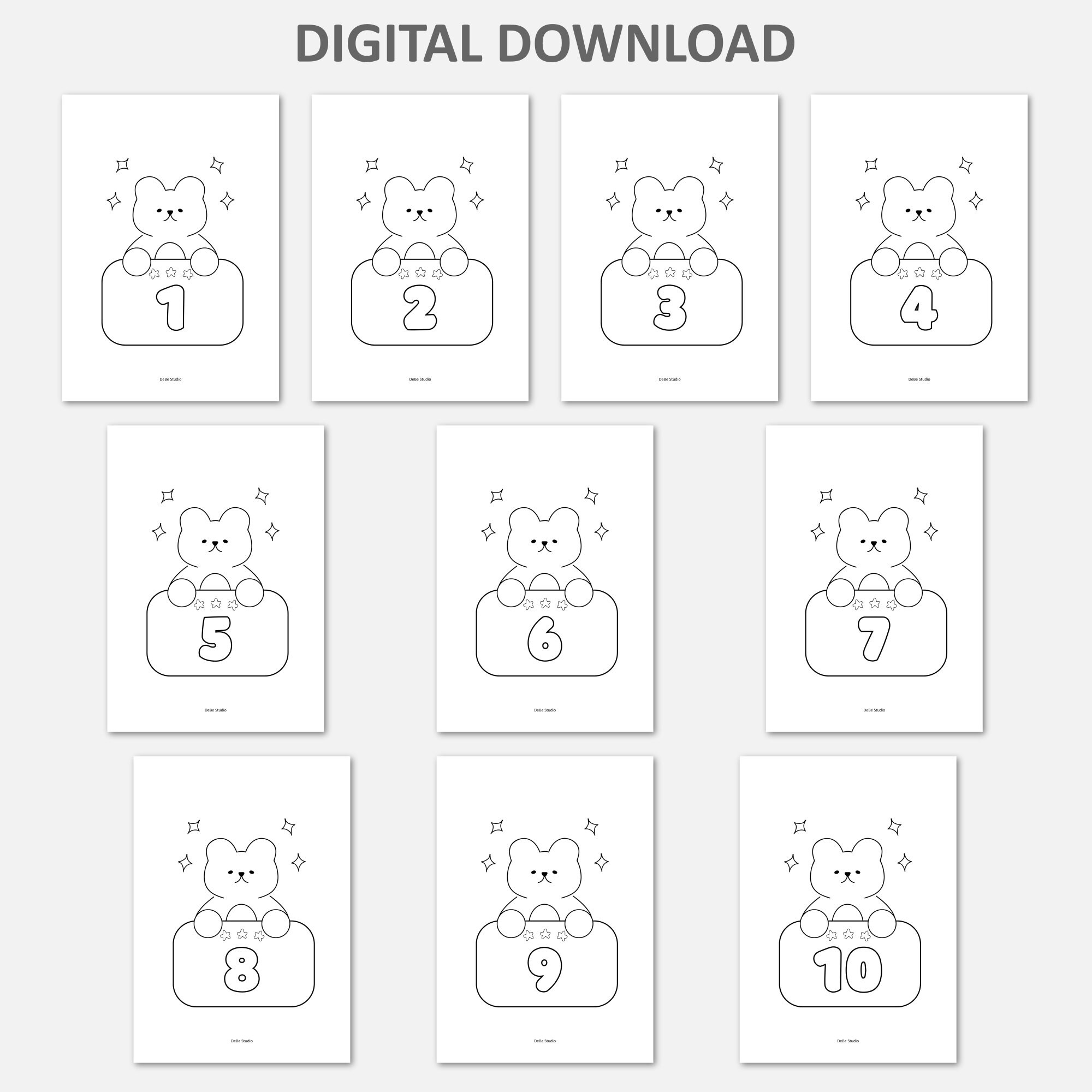 1-100 Cute Bear Number Coloring Page for Kid Printable Numbers 1 100 ...