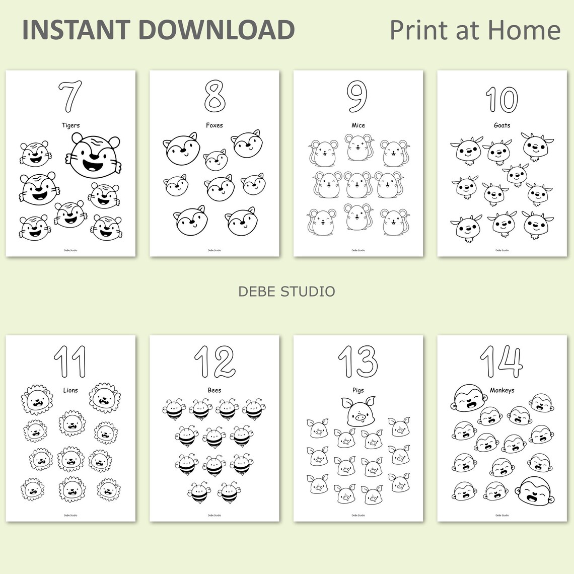 1 to 20 Number Coloring Page Printable Cute Animal Count and Coloring ...