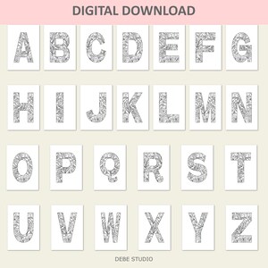Floral Alphabet Coloring Page Printable Adult Coloring ABC Flower ...