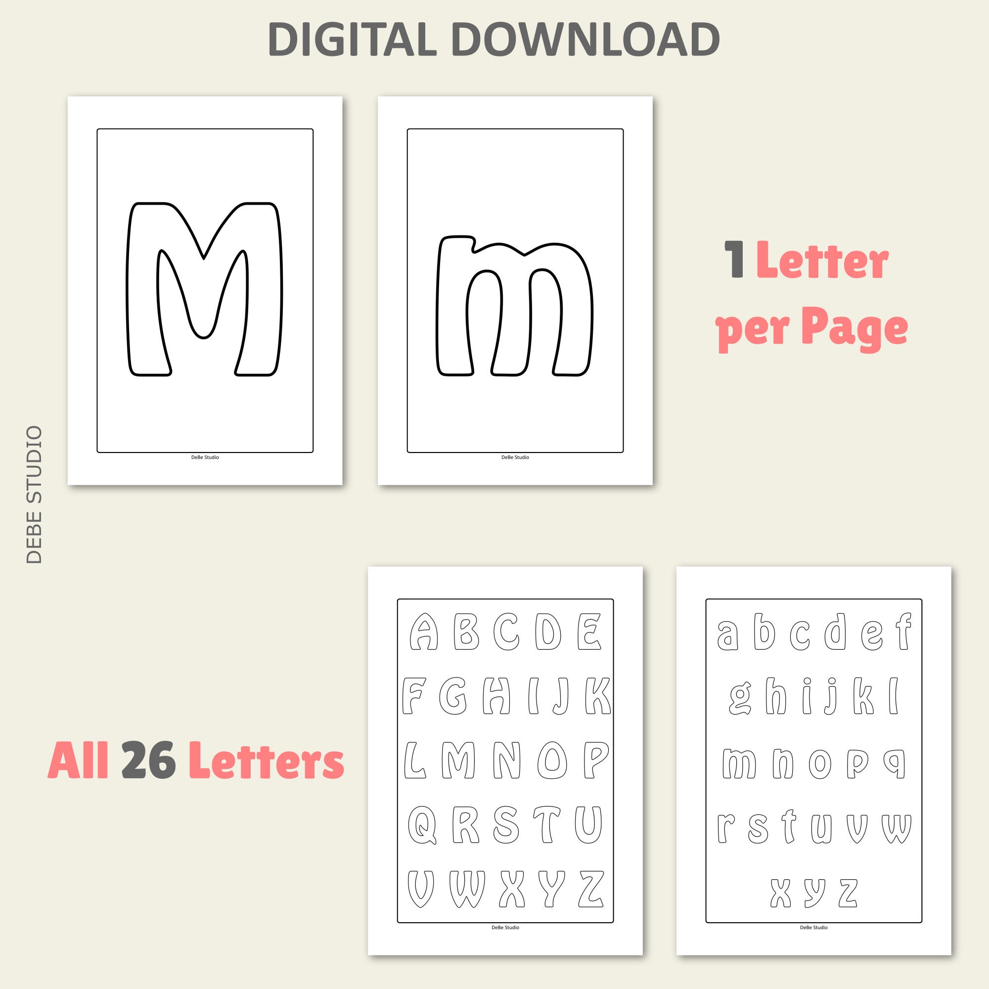 54 Uppercase Lowercase Alphabet Coloring Pages for Kid Printable ABC ...