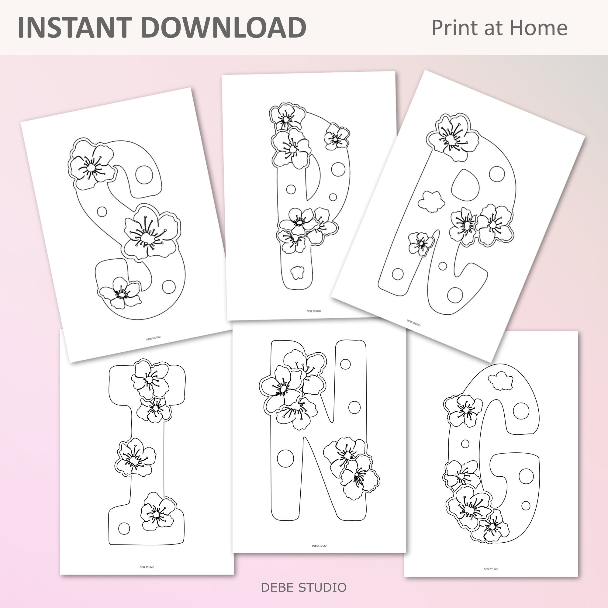 Spring Flower Alphabet Coloring Page Printable Adult Coloring ABC Easy ...