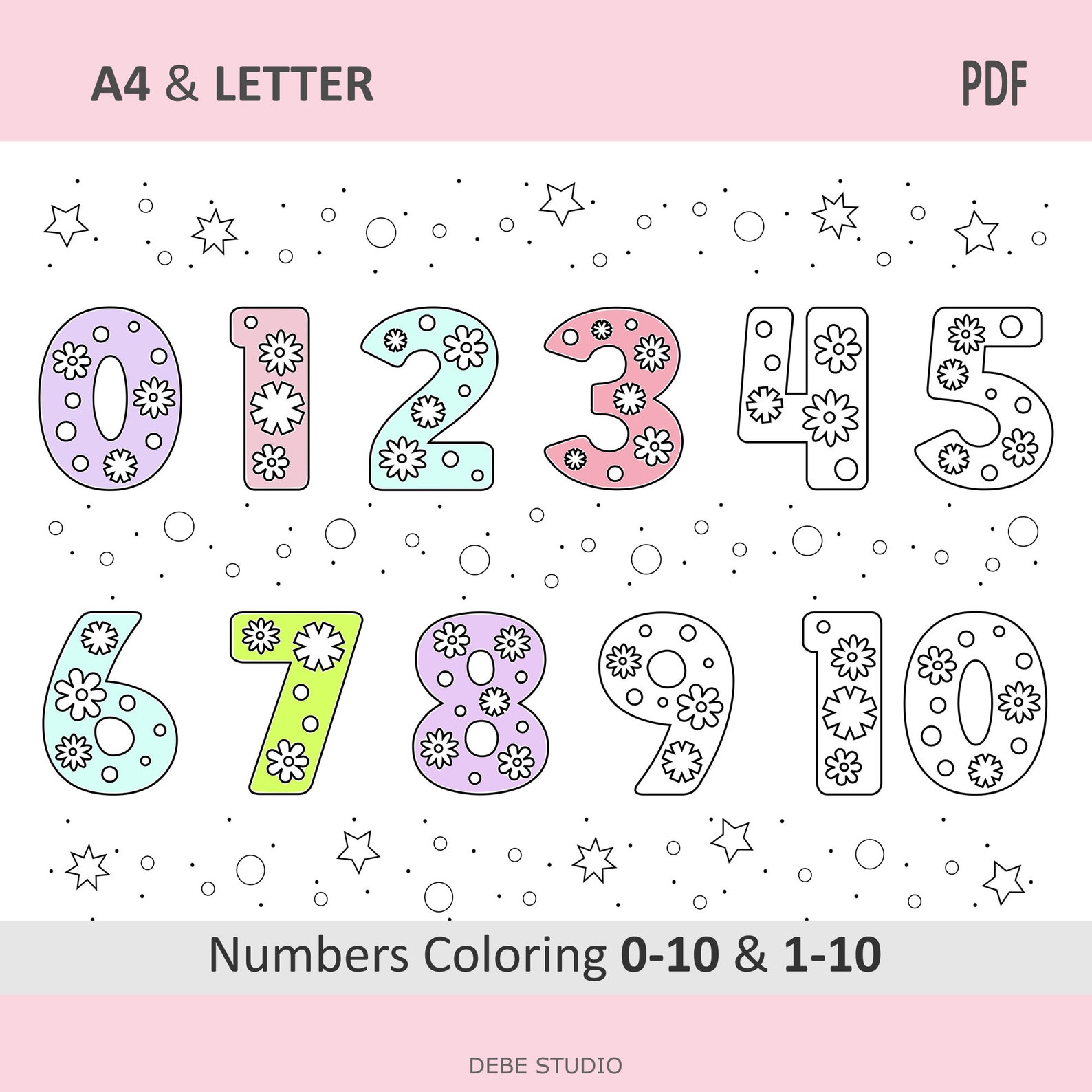 Cute Flower Number Coloring Page for Kid Numbers 0 to 10 and 1 to 10 ...