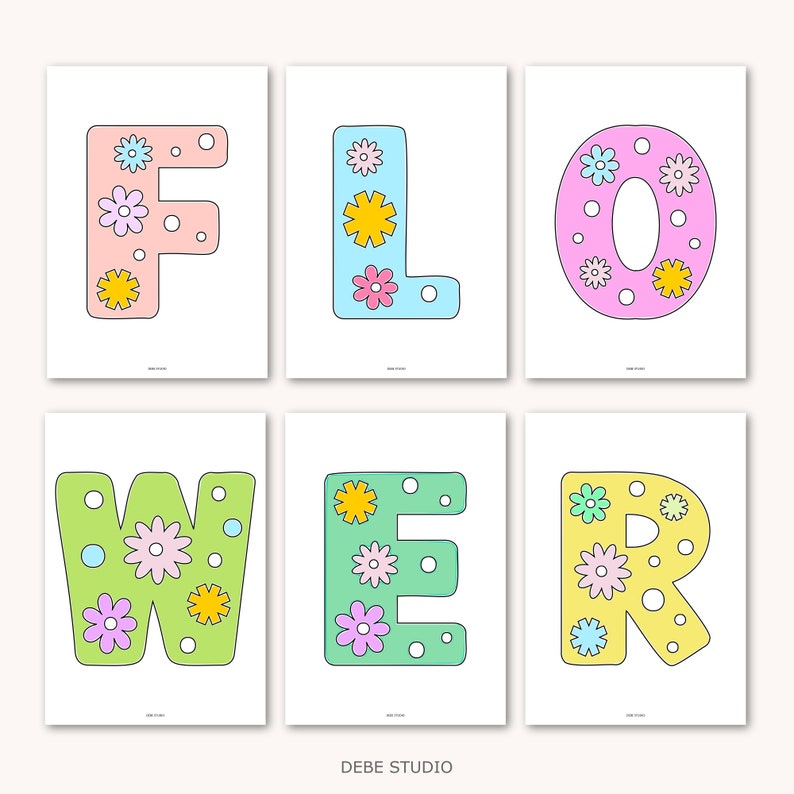 Cute Flower Alphabet Coloring Page for Kid Printable Adult Coloring ABC ...