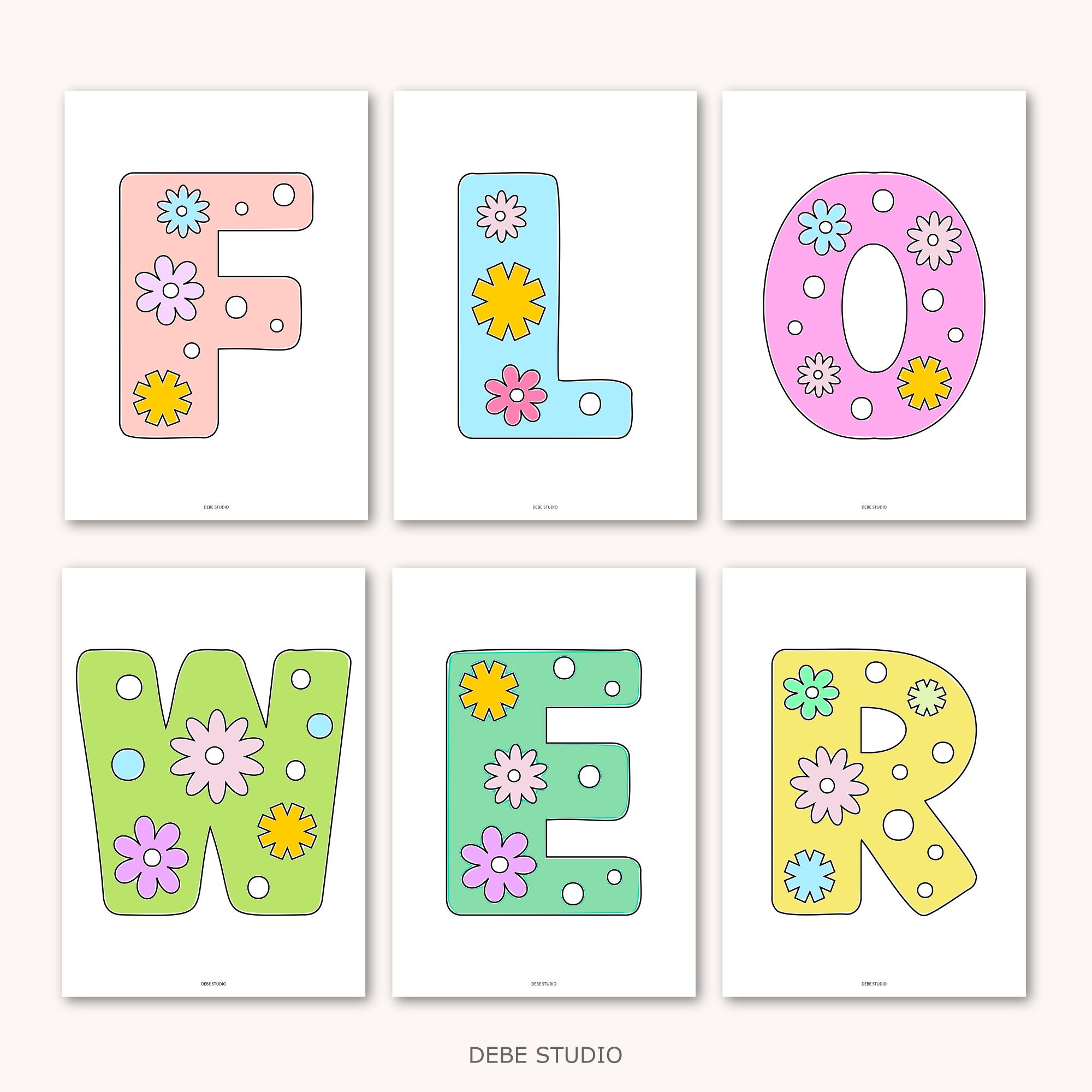 Cute Flower Alphabet Coloring Page for Kid Printable Adult Coloring ABC ...