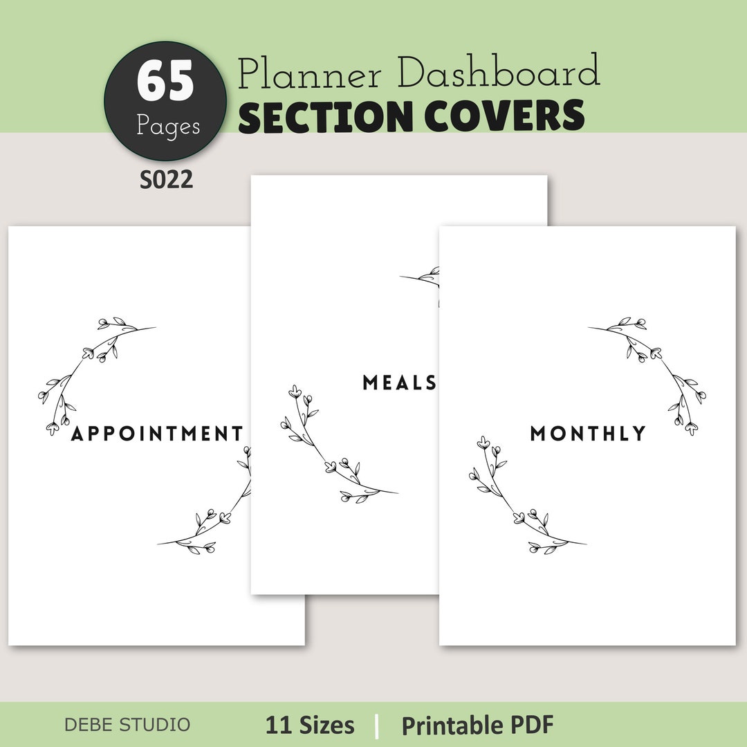 Floral Minimalist Printable Planner Section Cover Page Divider Inserts ...