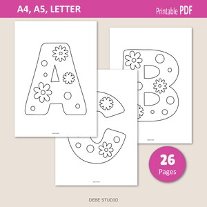 Cute Flower Alphabet Coloring Page for Kid Printable Adult Coloring ABC ...