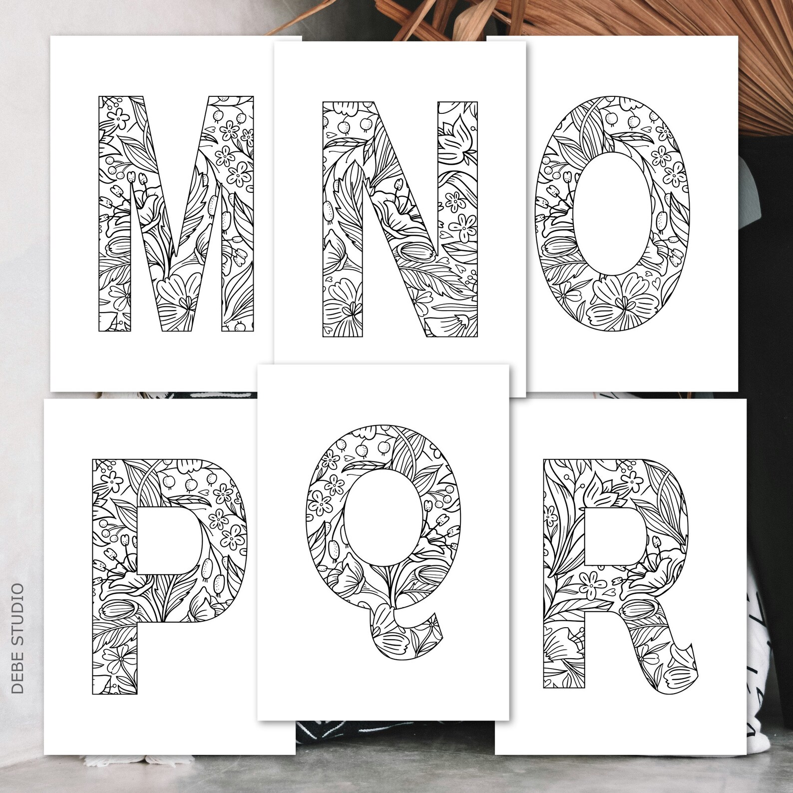 Floral Alphabet Coloring Page Printable Adult Coloring ABC Flower ...