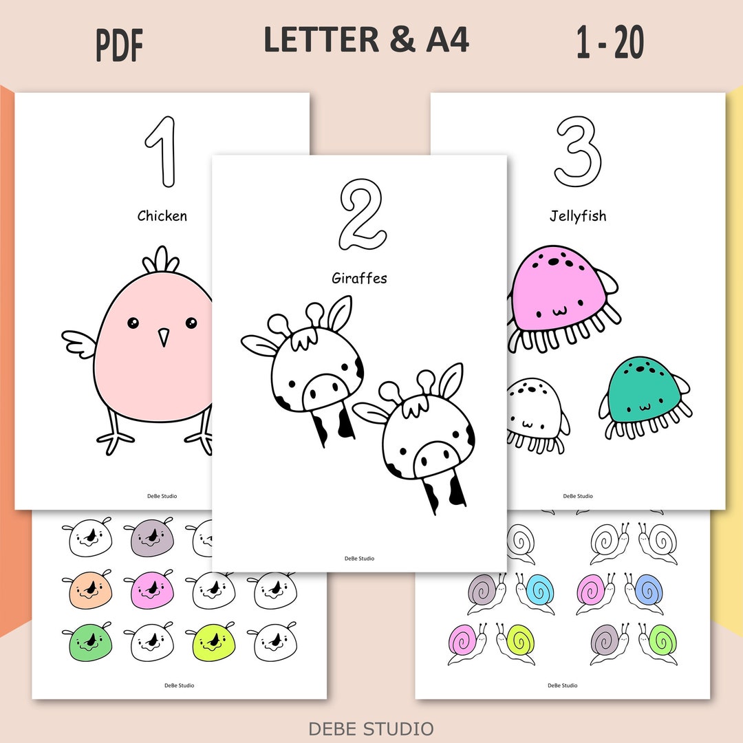 1 to 20 Number Coloring Page Printable Cute Animal Count and Coloring ...