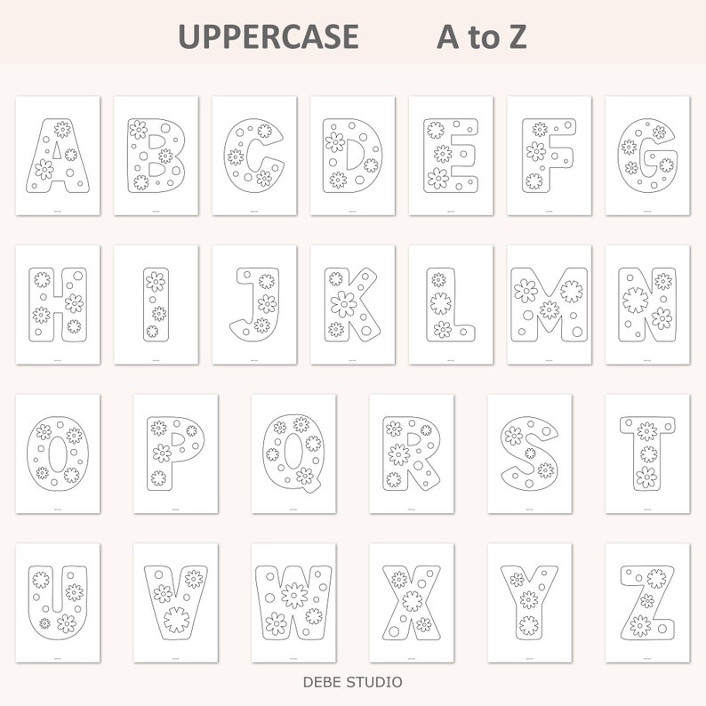 Cute Flower Alphabet Coloring Page for Kid Printable Adult Coloring ABC ...