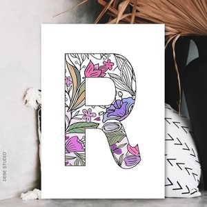 Floral Alphabet Coloring Page Printable Adult Coloring ABC Flower ...
