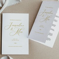 Foldable Gold Wedding Program Template, Bi-fold Ceremony Program, Stars, Customizable ...