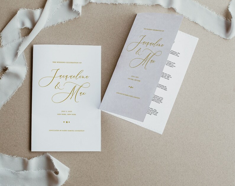Foldable Gold Wedding Program Template, Bi-fold Ceremony Program, Stars ...