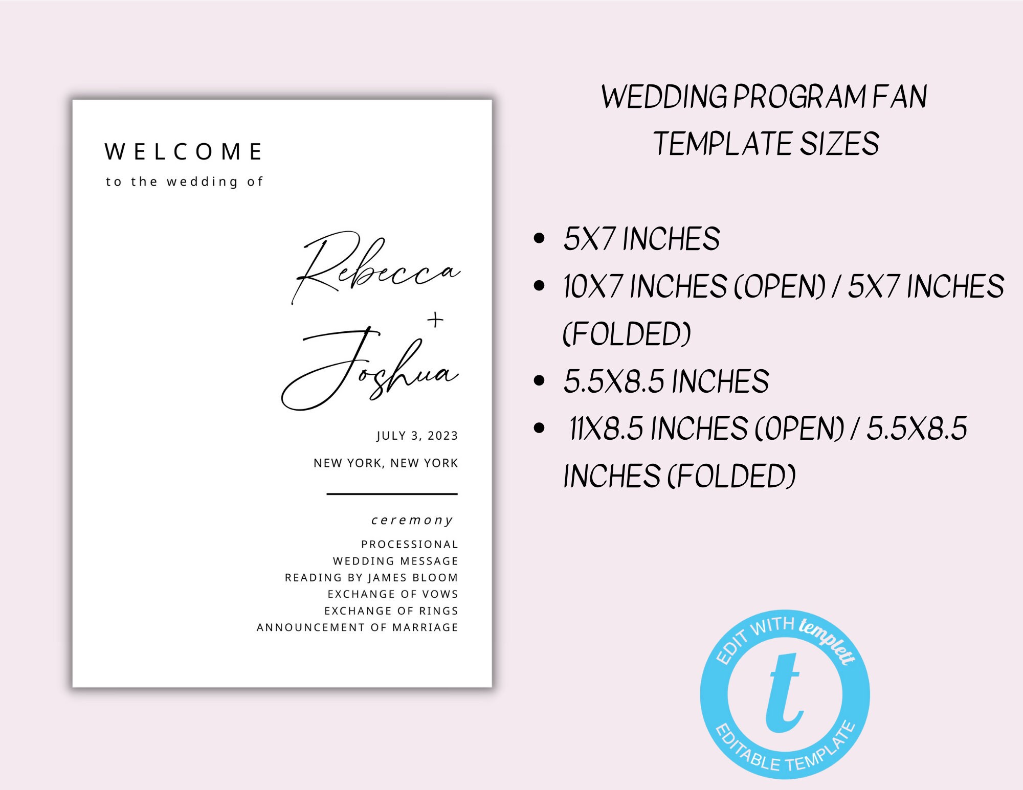 Wedding Program Fan Template Fans for Guests Printable - Etsy