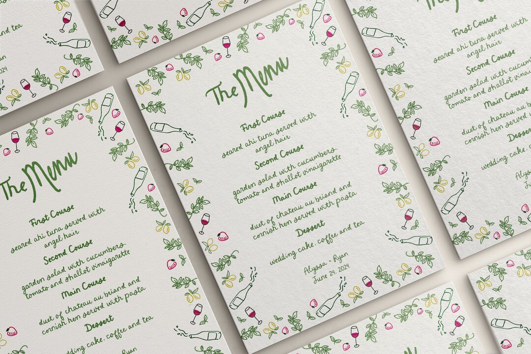 Italian Wedding Menu Template, Whimsical Scribble Illustration, Hand ...