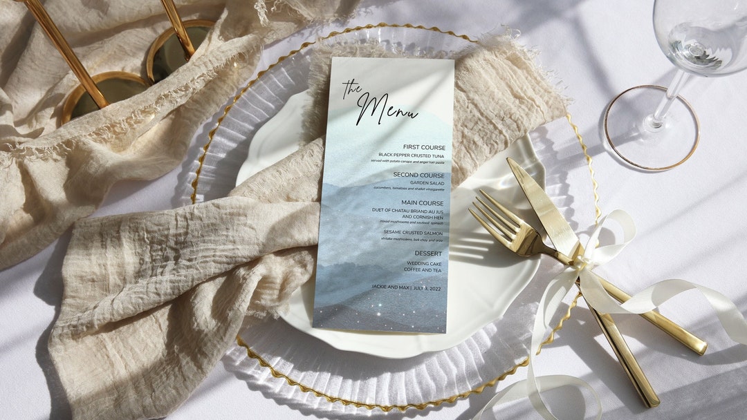 Mountain Wedding Menu Template | Printable Blue Mountain Menu | Blue ...