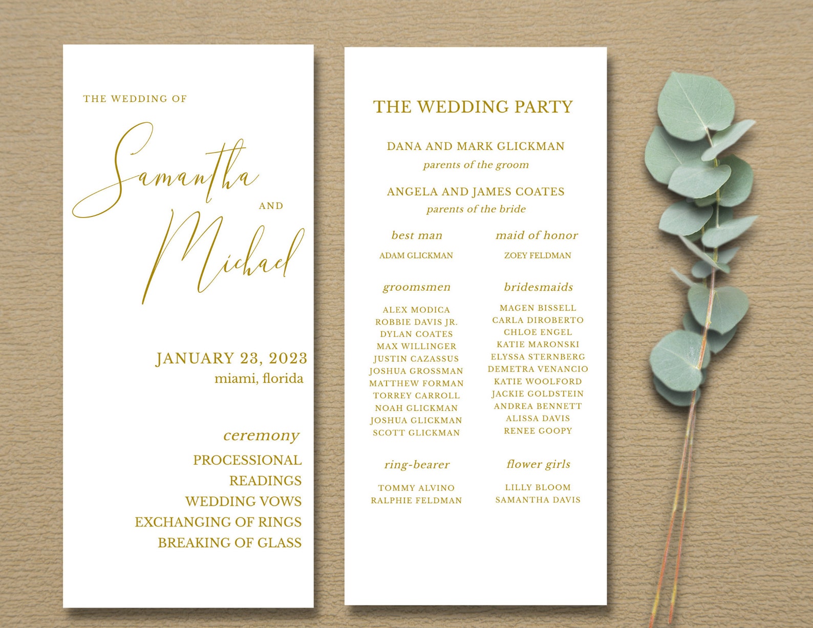 Gold Wedding Program Template, Modern Script Gold, Long Ceremony Program, Editable Instant ...