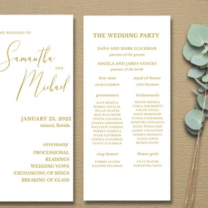 Gold Wedding Program Template, Modern Script Gold, Long Ceremony ...