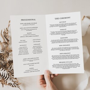 Jewish Wedding Program Minimalist Template, Jewish Wedding Ceremony ...