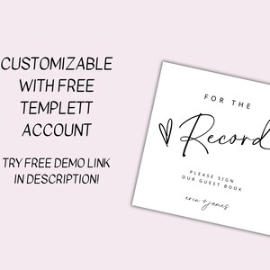 For the Record Sign Template | Wedding Record Sign | Unique Guestbook ...