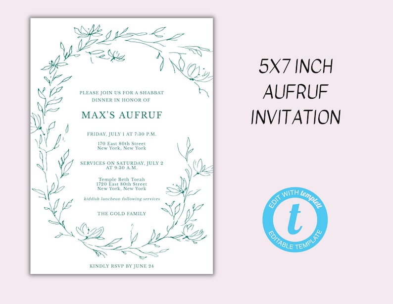 Printable Aufruf Invitation Template: Jewish Simcha Invite (digital ...