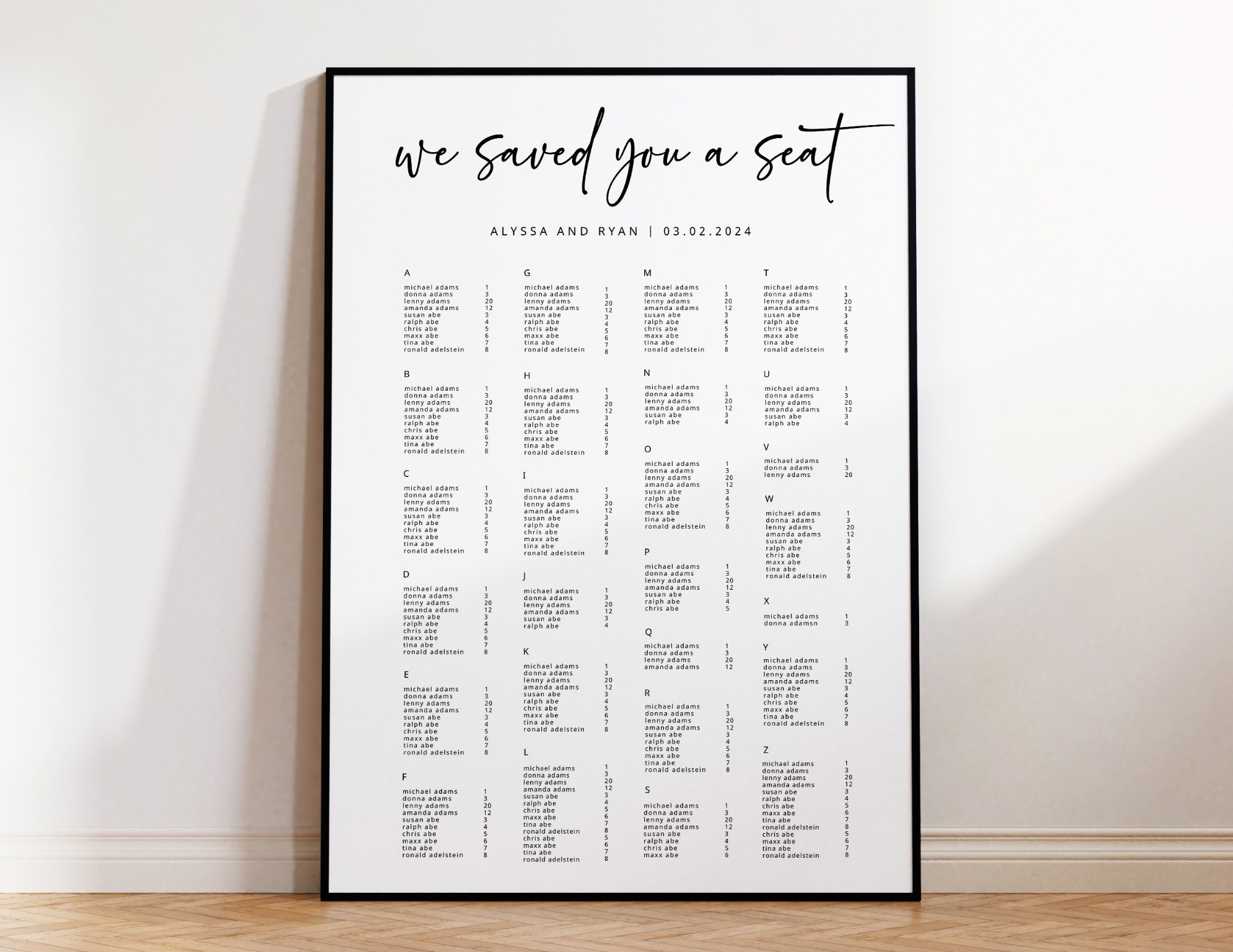 Extra Large Seating Chart Template Custom Minimalist Modern Seating ...
