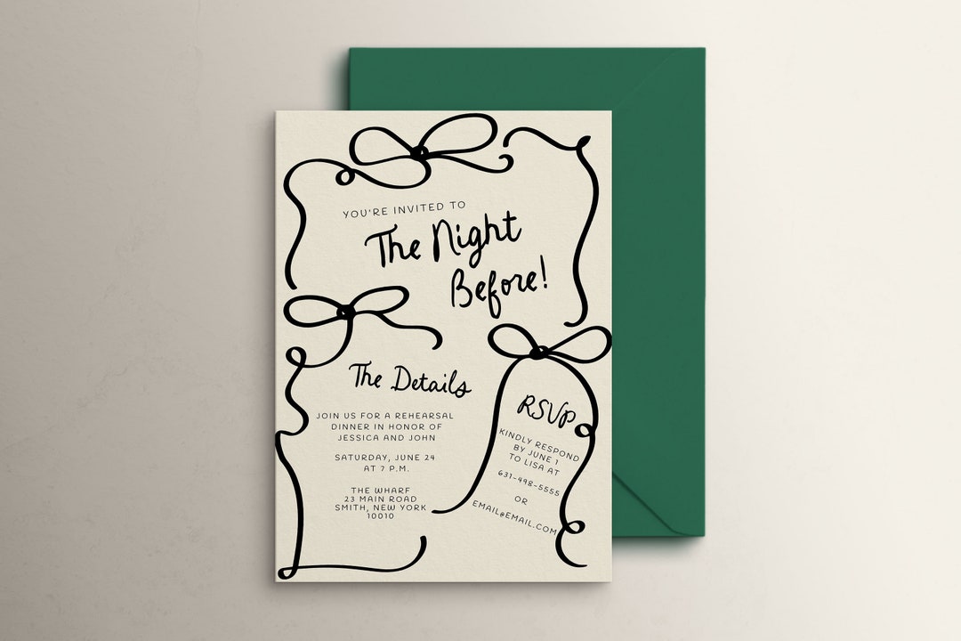 Hand Drawn Night Before Invitation Template, Whimsical Rehearsal Dinner ...