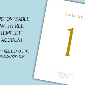 Gold Table Numbers Template | Gold Wedding Sign | Wedding Table Numbers ...