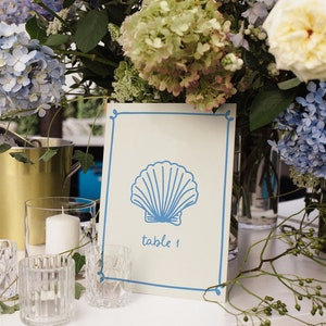 Beach Wedding table Numbers Template | Handdrawn Seashell Table Numbers ...