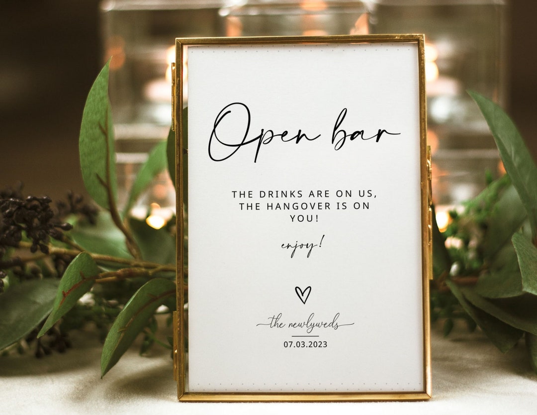 Open Bar Wedding Sign Template: Modern Minimalist Design (instant ...