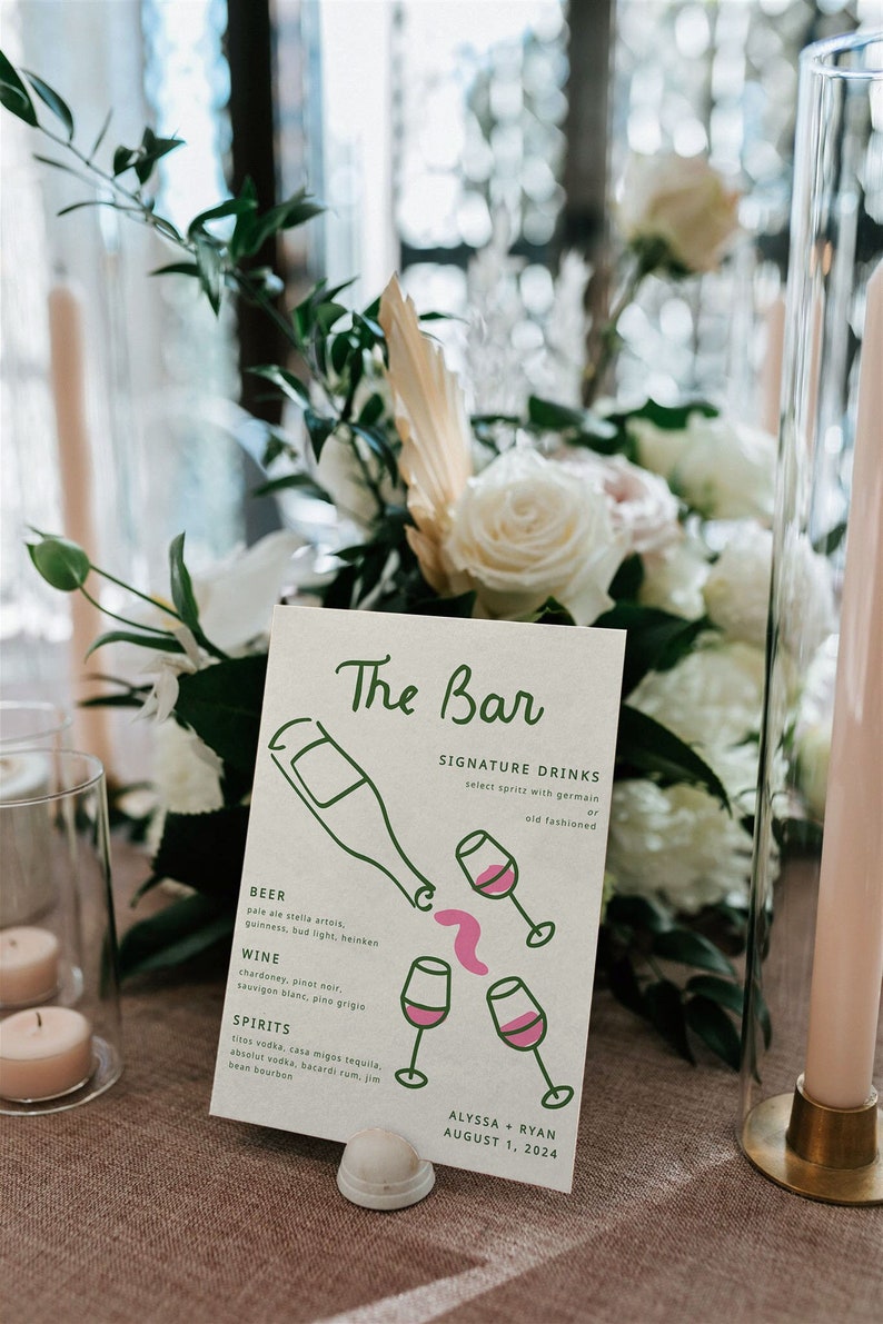 Hand-drawn Wedding Bar Menu Template: Whimsical Drinks Sign (printable ...