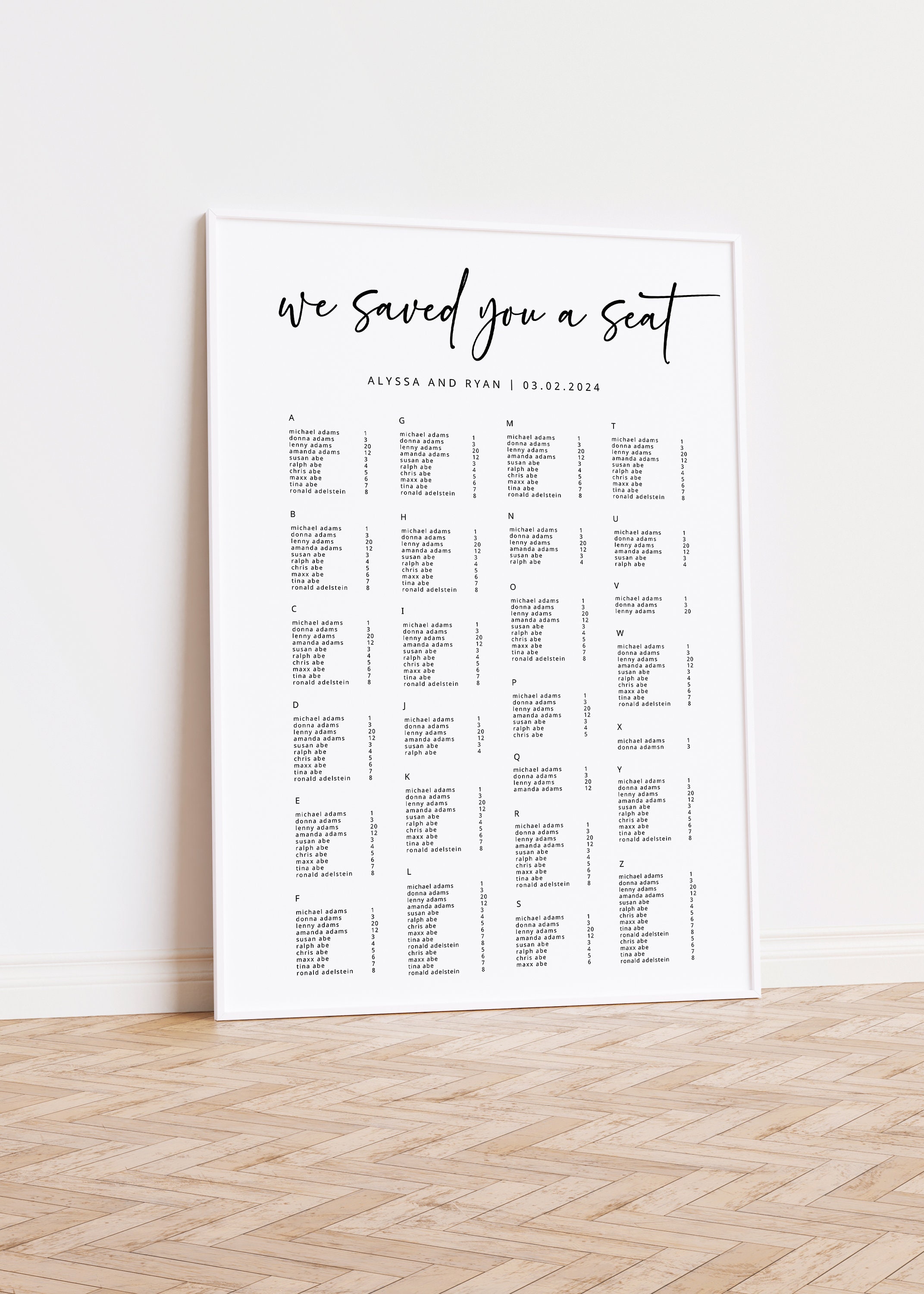 Extra Large Seating Chart Template Custom Minimalist Modern Seating ...