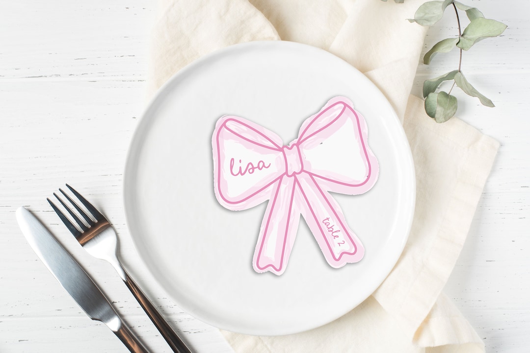 Bow Name Card Template | Pink Bow Wedding Place Cards | DIY Bow Ribbon ...