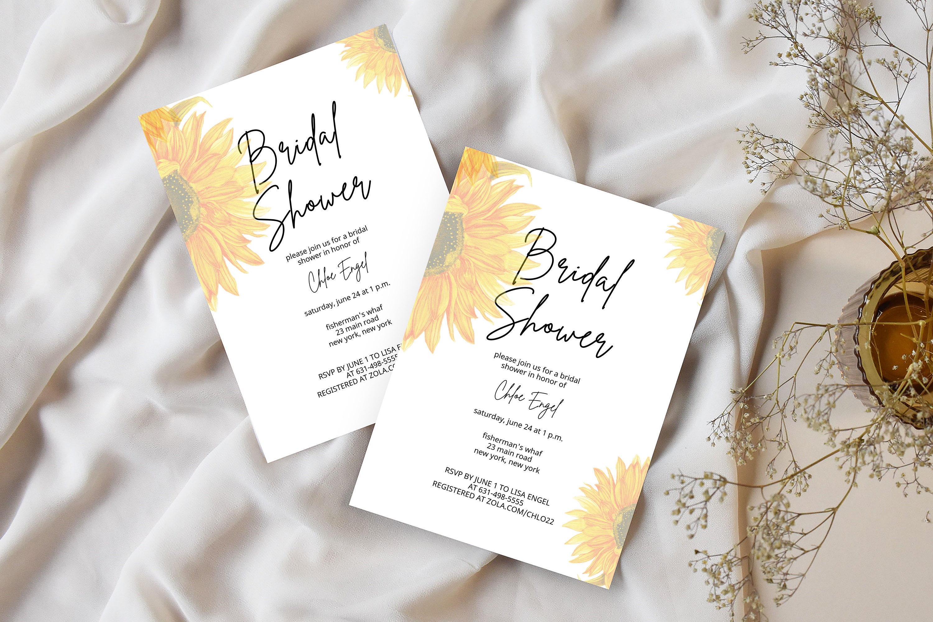 Sunflower Bridal Shower Invitation, Floral Bridal Invite Template ...